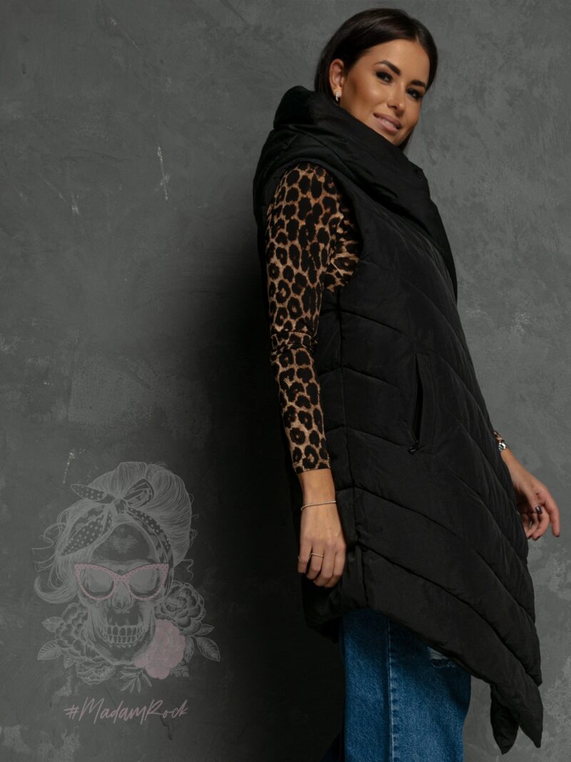 Kamizelka asymetryczna matowa Grejs czarna - Madam Rock