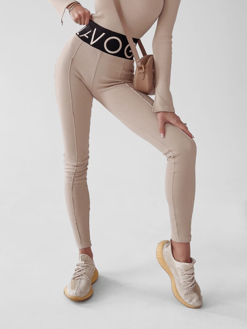 Legginsy prążkowane Susan Ola Voga beżowe - Madam Rock