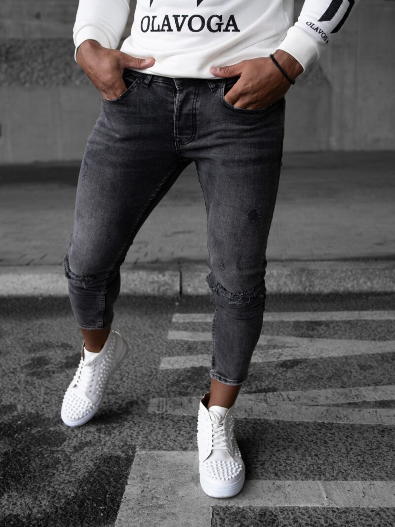 Spodnie jeansowe męskie dekatyzowane Erin II Ola Voga czarne - Madam Rock